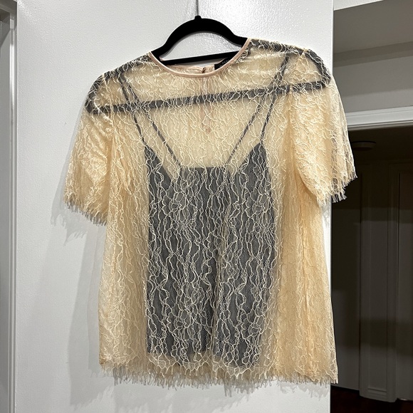 Zara | Tops | Zara Lace Shirt Overlay With Black Tank | Poshmark